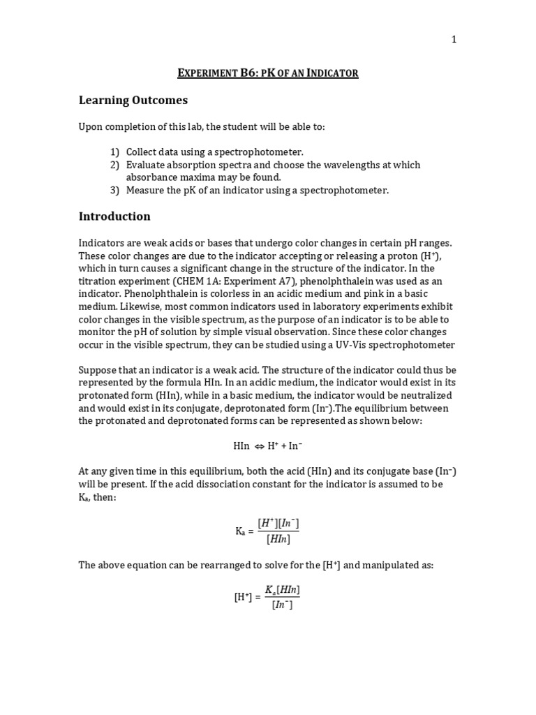 Experiment B6 - Indicator | PDF | Spectrophotometry | Absorbance