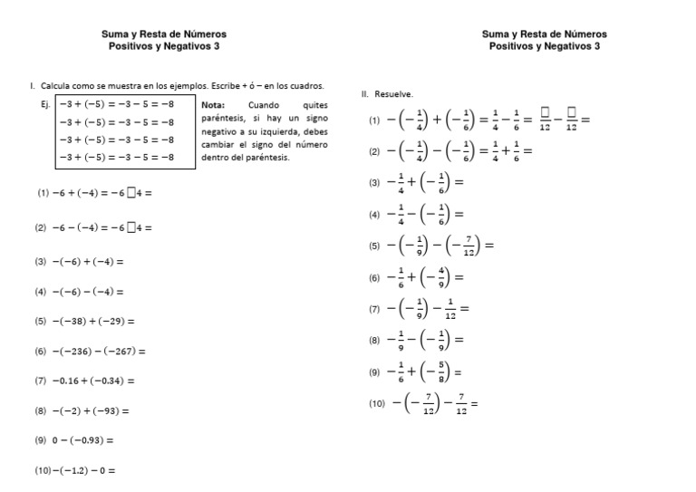 G46 Suma y Resta de Numeros Positivos y Negativos 3 | PDF