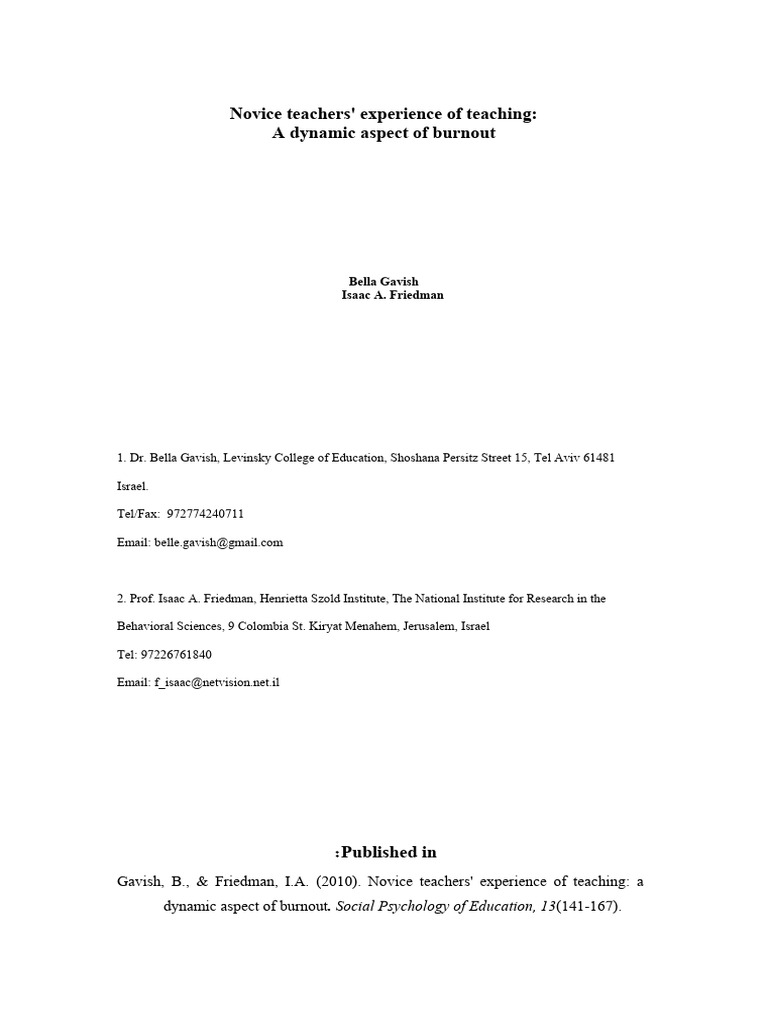 Novice Teachers' Experience of Teaching: A Dynamic Aspect of Burnout | Download Free PDF ...