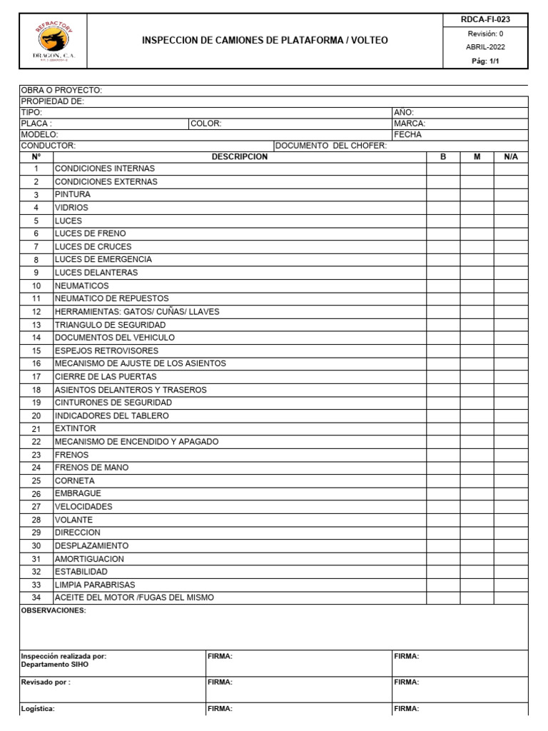 Inspeccion de Camiones Volteos | PDF | Camión | Neumático
