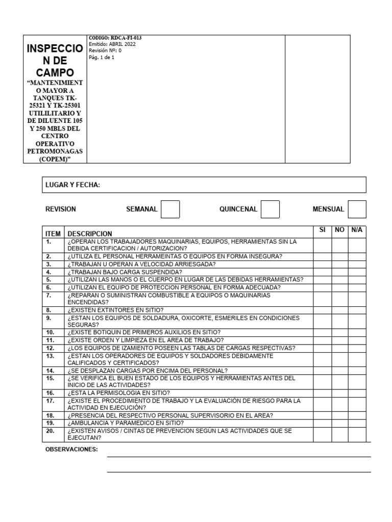 Inspeccion de Campo | PDF