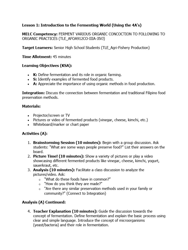 Vicente Verallo Lesson Plan | PDF | Food Preservation | Fermentation