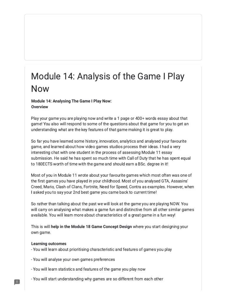 Analyze Your Current Favorite Game | PDF | Essays | Human Communication