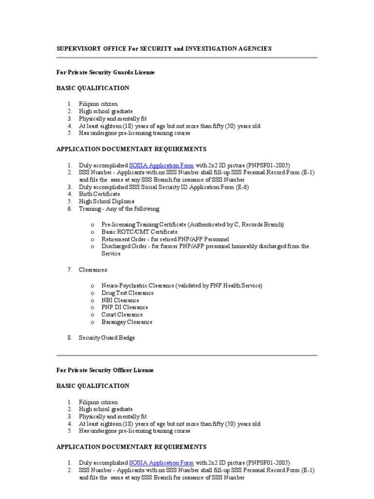RequirementsEmployees(SOSIA) | Security Guard | Academic Degree