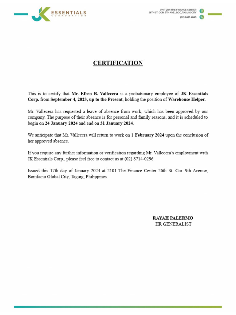 Certification of Leave | PDF