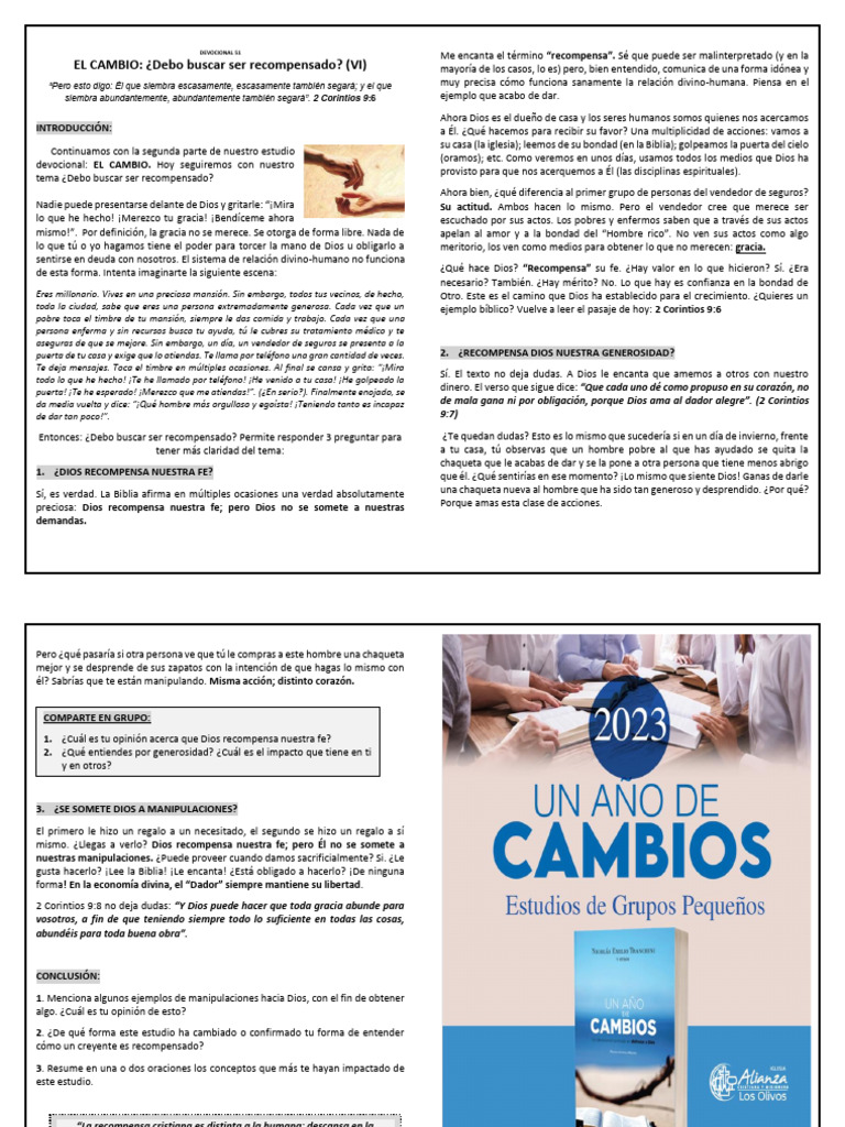 SEMANA 51 EL CAMBIO. Debo Buscar Ser Recompensado (VI) | PDF | Dios | Creencia religiosa y doctrina