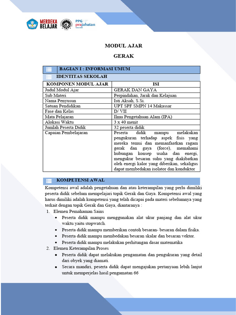 Modul Ajar Gerak dan Gaya | PDF