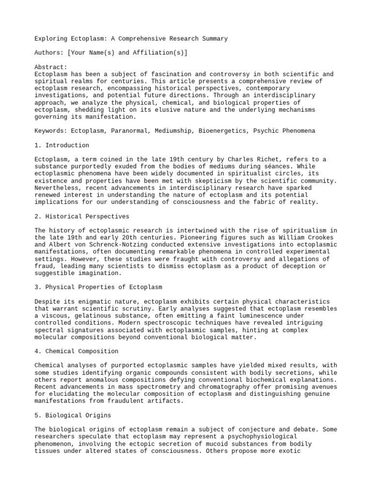 Exploring Ectoplasm A Comprehensive Research Summary | PDF | Mediumship ...