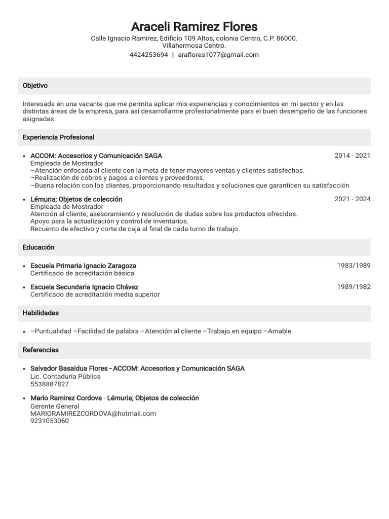 Curriculum Araceli Ramirez Flores | PDF | Crecimiento personal y profesional | Negocios