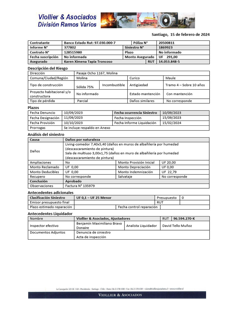 Informe Liquidacion Bco Estado | PDF | Póliza de seguros | Seguro