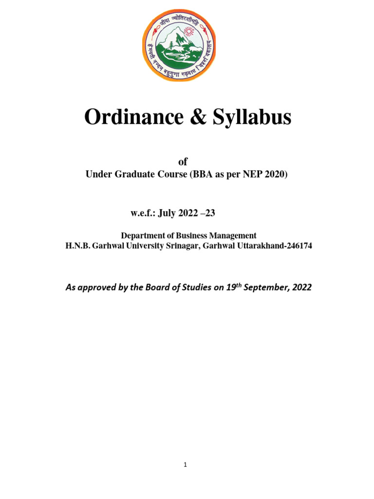 BBA Syllabus - NEP | PDF | Course Credit | Academic Degree