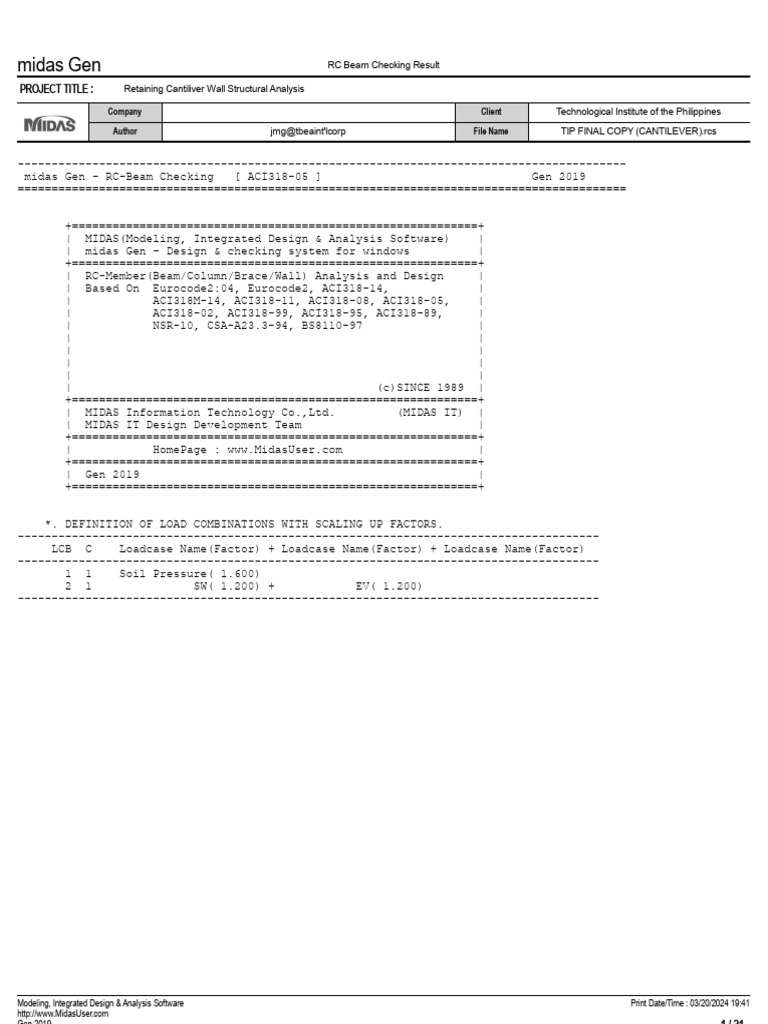 Cantilever Retaining Wall Design 1 | PDF | Bending | Beam (Structure)