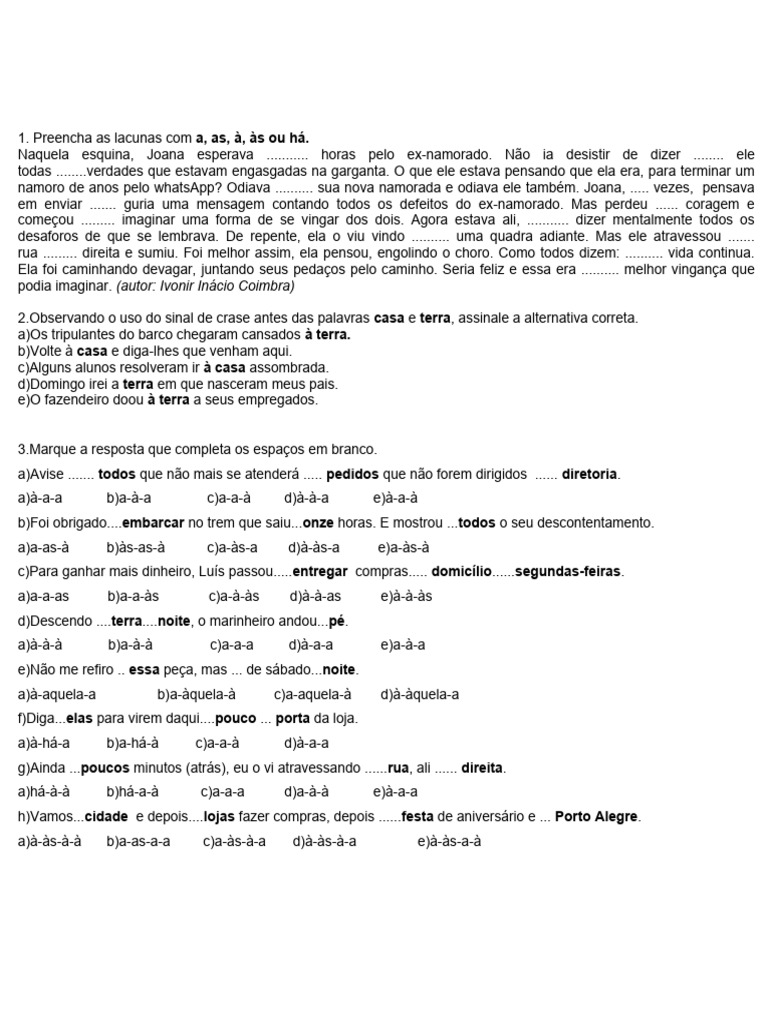 Exercícios de Crase e Gabarito | PDF
