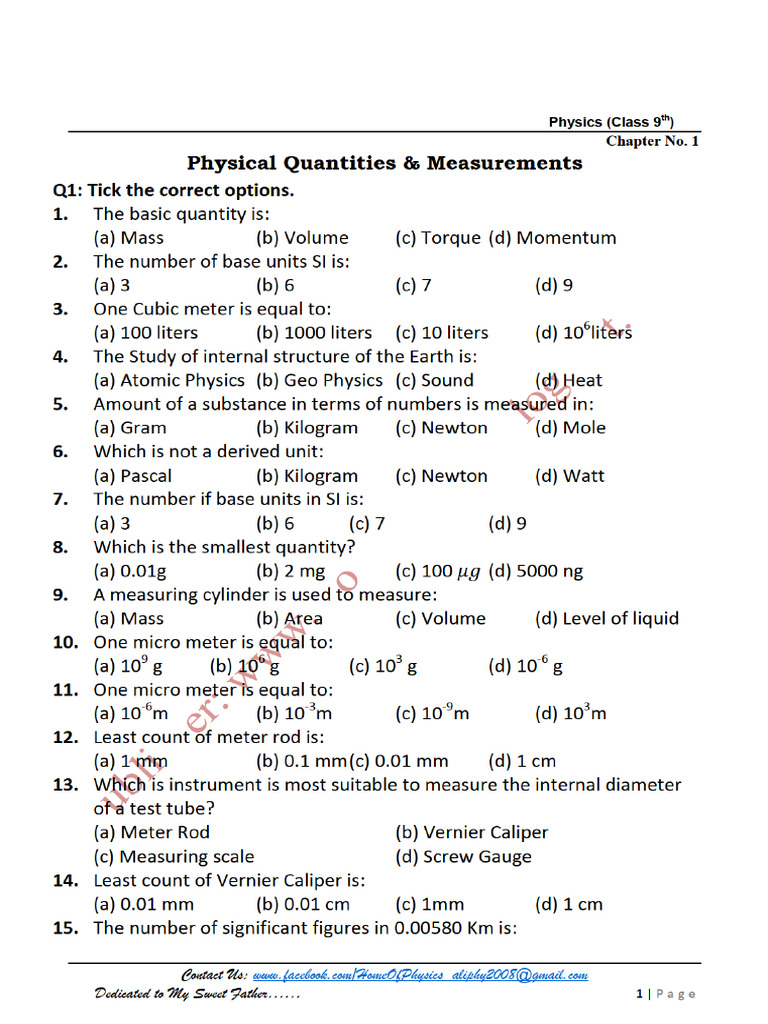 Class 9 Physics: Key Concepts and Definitions | PDF | Weighing Scale ...