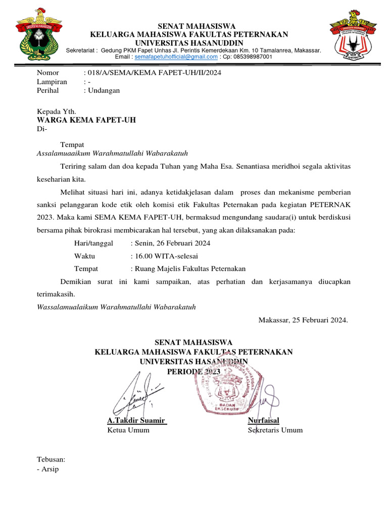 Undangan Diskusi Sanksi Etik Fapet Unhas | PDF
