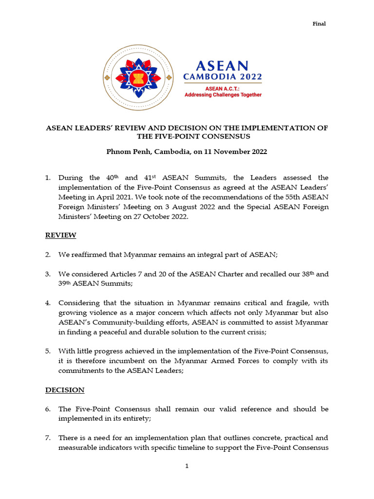 06 ASEAN Leaders Review and Decision On The Implementation of The Five ...