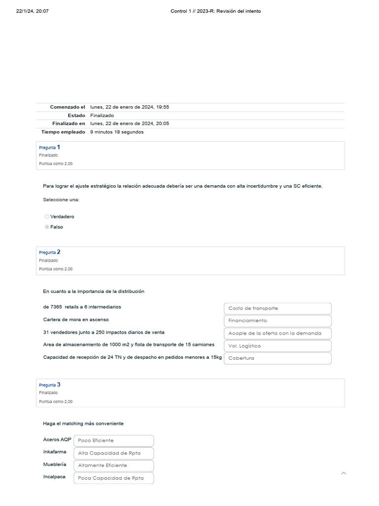 Control 1 - 2023-R - Revisión Del Intento | PDF | Economias | Business