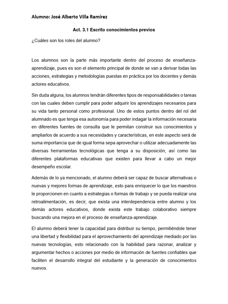 Act3.1 JoseAlberto VillaRamirez | PDF | Aprendizaje | Enseñando
