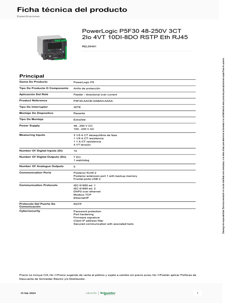 Schneider Electric Easergy-P5 REL50451 | PDF | Corriente eléctrica ...