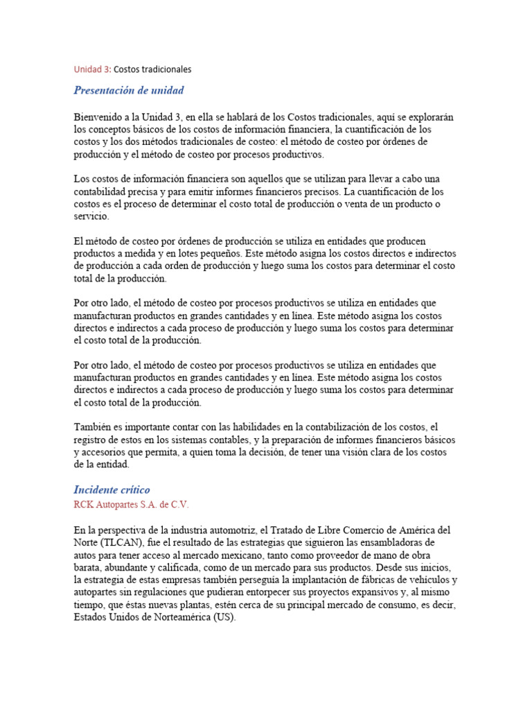 Unidad 3 | Descargar gratis PDF | Business | Costo