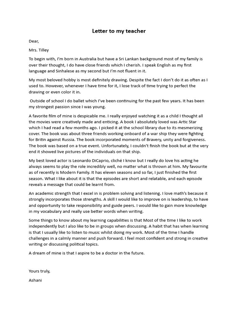Letter To My Teacher | PDF