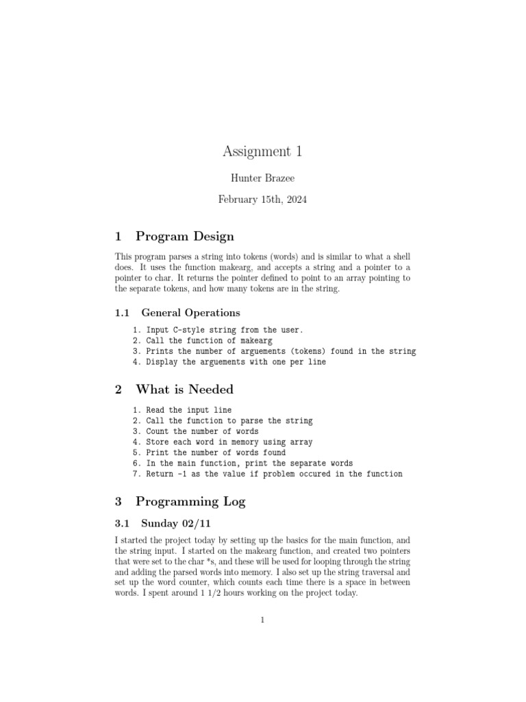 CSCI 270 Assignment 1: Token Parsing | PDF | Pointer (Computer ...
