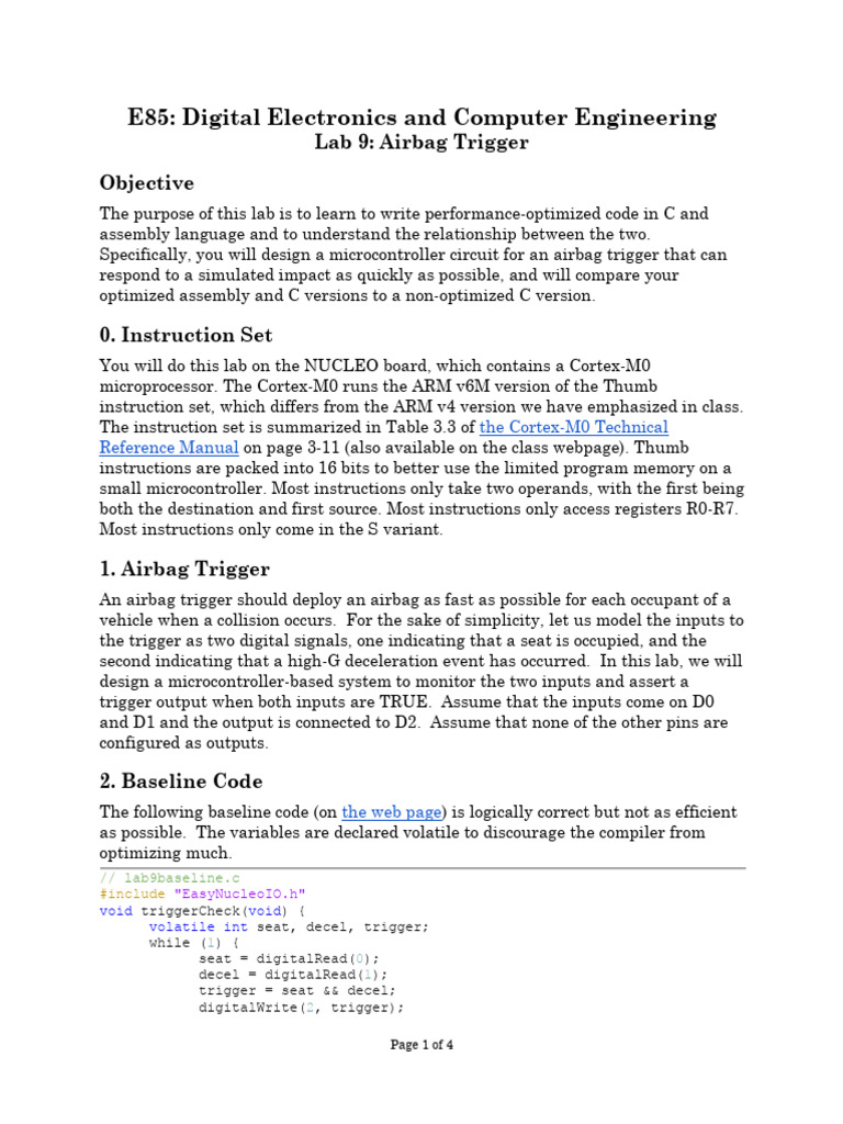 Lab9 - Airbag Trigger | PDF | Assembly Language | Airbag