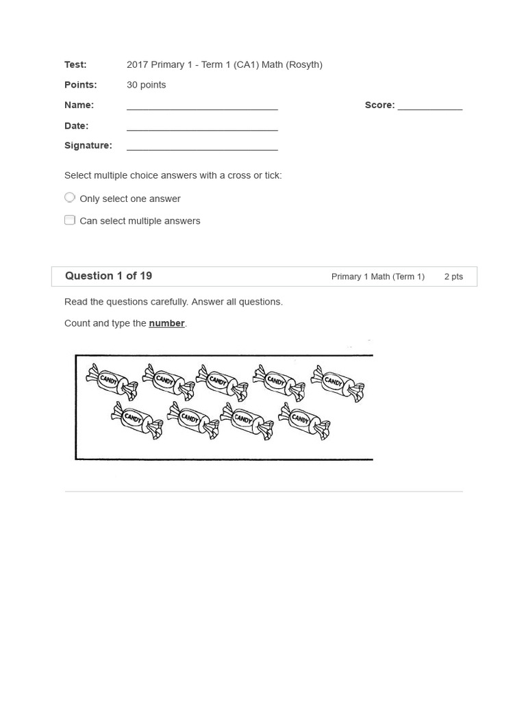 Primary 1 Math Term 1 - Rosyth - 1626155393 | Download Free PDF ...