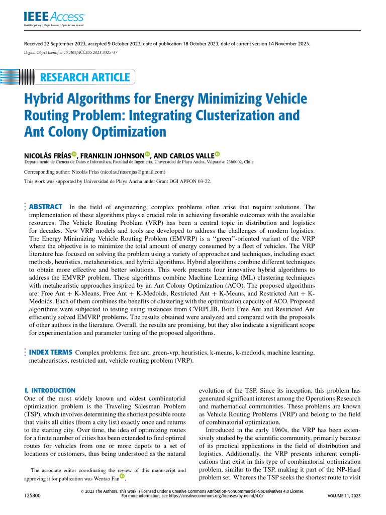 Hybrid Algorithms For Energy Minimizing Vehicle Routing Problem Integrating Clusterization And