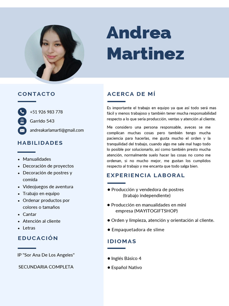 Currículum Vitae CV de Mujer Minimalista Azul | PDF Currículum Vitae CV de Mujer Minimalista Azul | PDF
