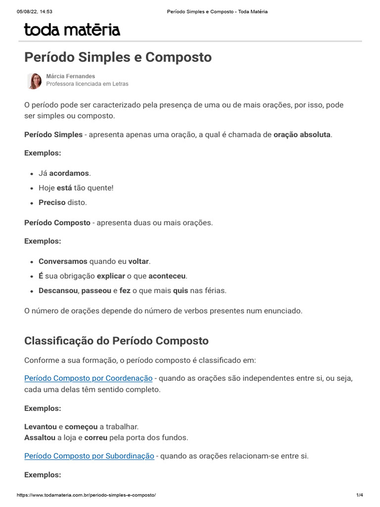 Período Simples e Composto - Toda Matéria | PDF | Famílias linguísticas | Gramática