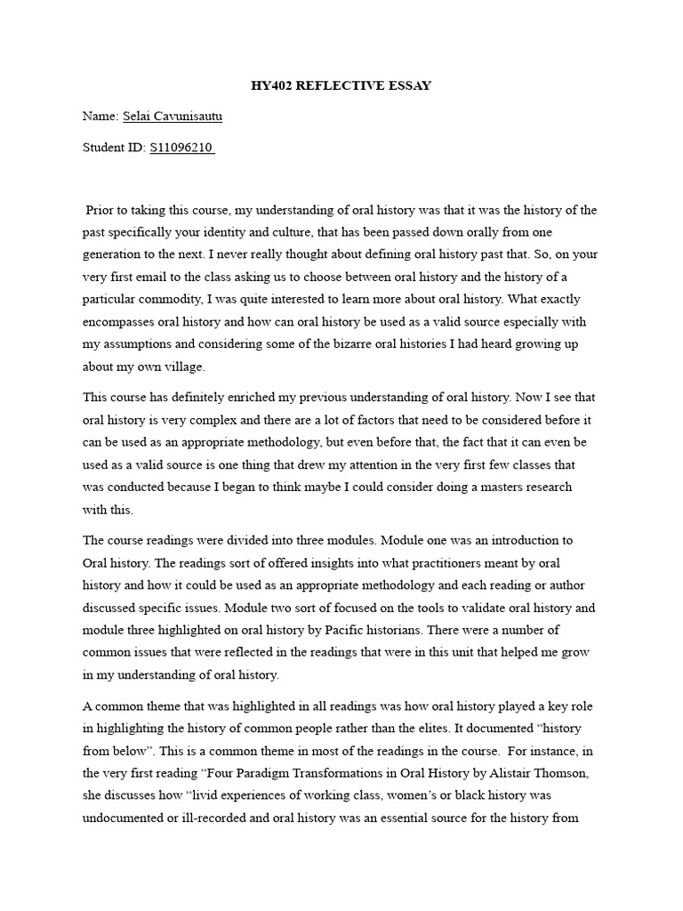 Reflective Essay | PDF | Methodology | Oral History