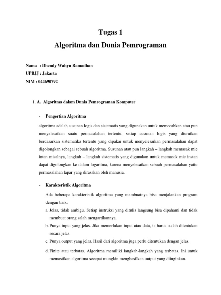 Tugas-1-Algoritma-dan-Dunia Pemrograman | PDF Tugas-1-Algoritma-dan-Dunia Pemrograman | PDF