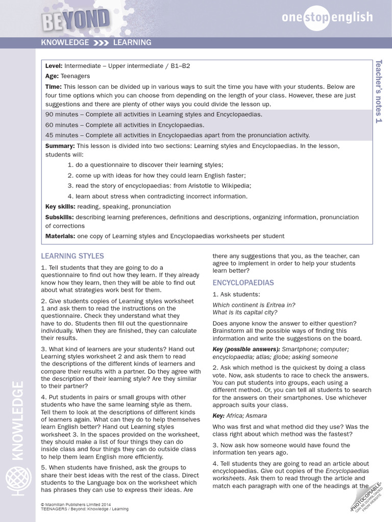 Beyond Knowledge Learning | PDF | Encyclopedias | Learning Styles