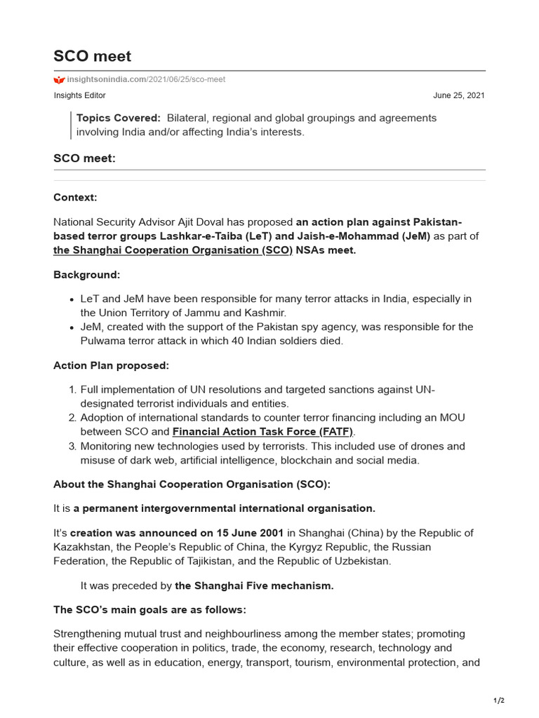 ADD Insightsonindia - com-SCO Meet | PDF | Government | National Security