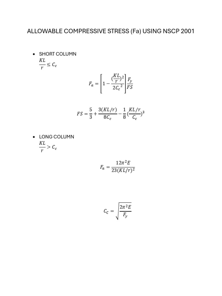 Allowable Compressive and Bending Stress NSCP 2001 | PDF