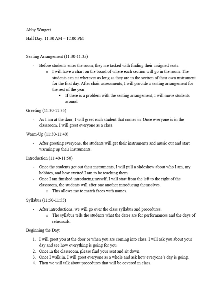 First Day of School Plan | Download Free PDF | Classroom | Learning