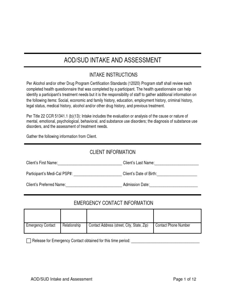 SUD Intake Assessment | Download Free PDF | Substance Use Disorder ...