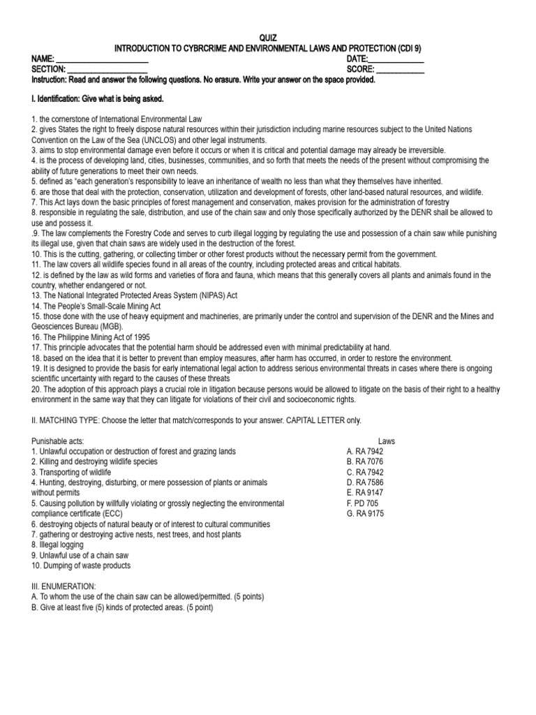 Cdi 9 Quiz | Download Free PDF | Forestry | Environmental Law
