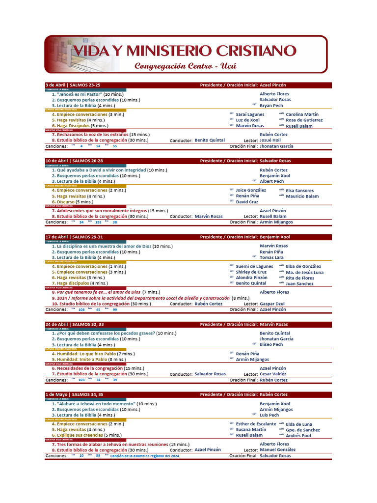 Programa - Vida y Ministerio (Abril 2024) | PDF