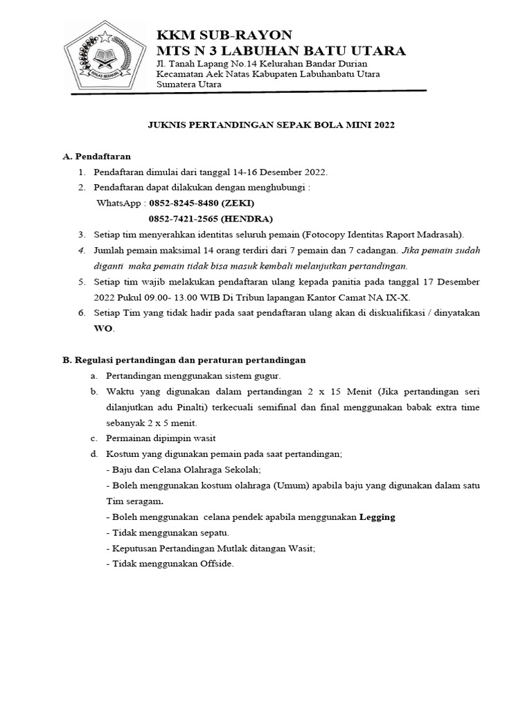 Juknis Pertandingan Sepak Bola Mini 2022 | PDF