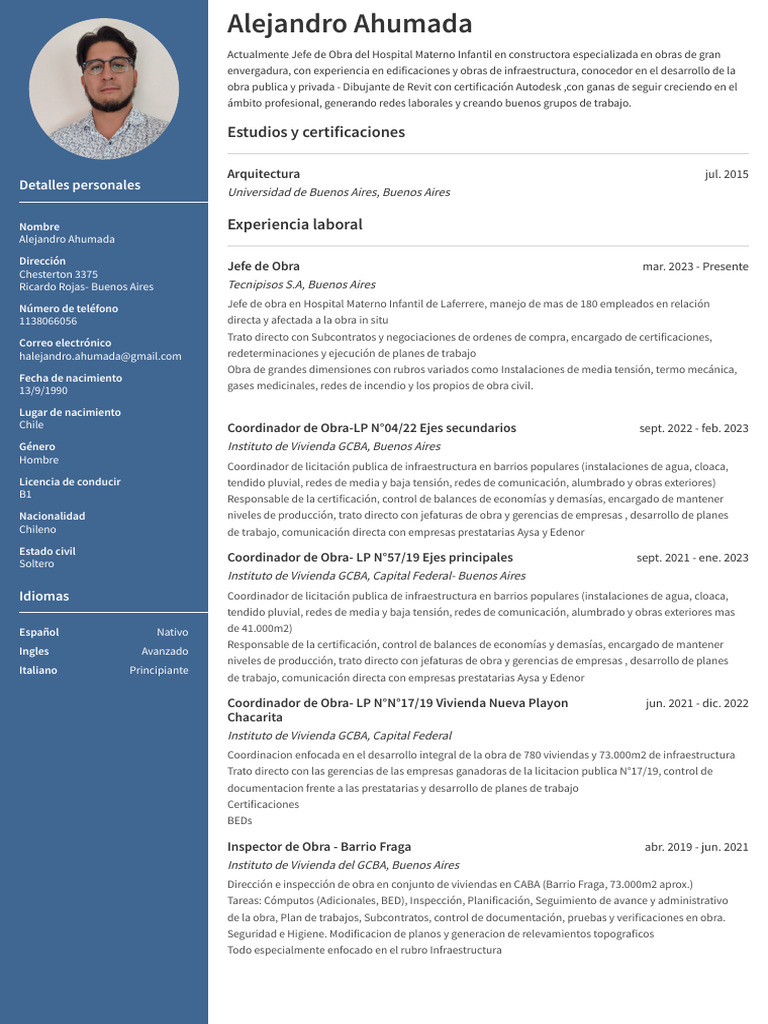 Curriculum Alejandro Ahumada | PDF | Buenos Aires | Autodesk Revit