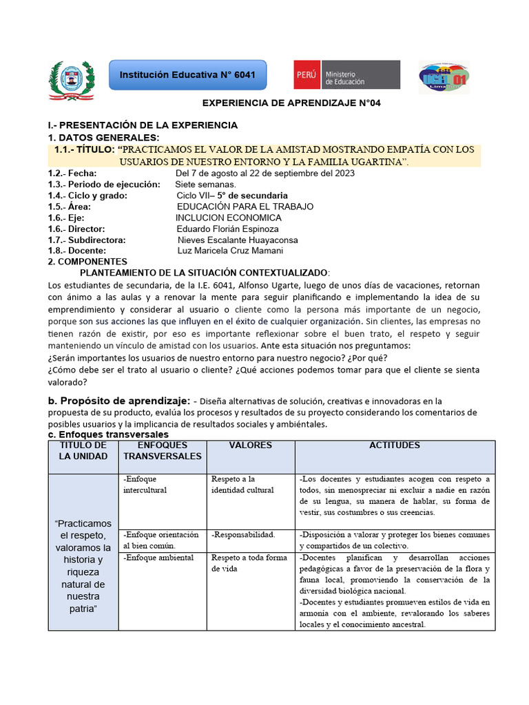 Eda 4 - 5to - Ept - Luz | PDF | Evaluación | Iniciativa empresarial