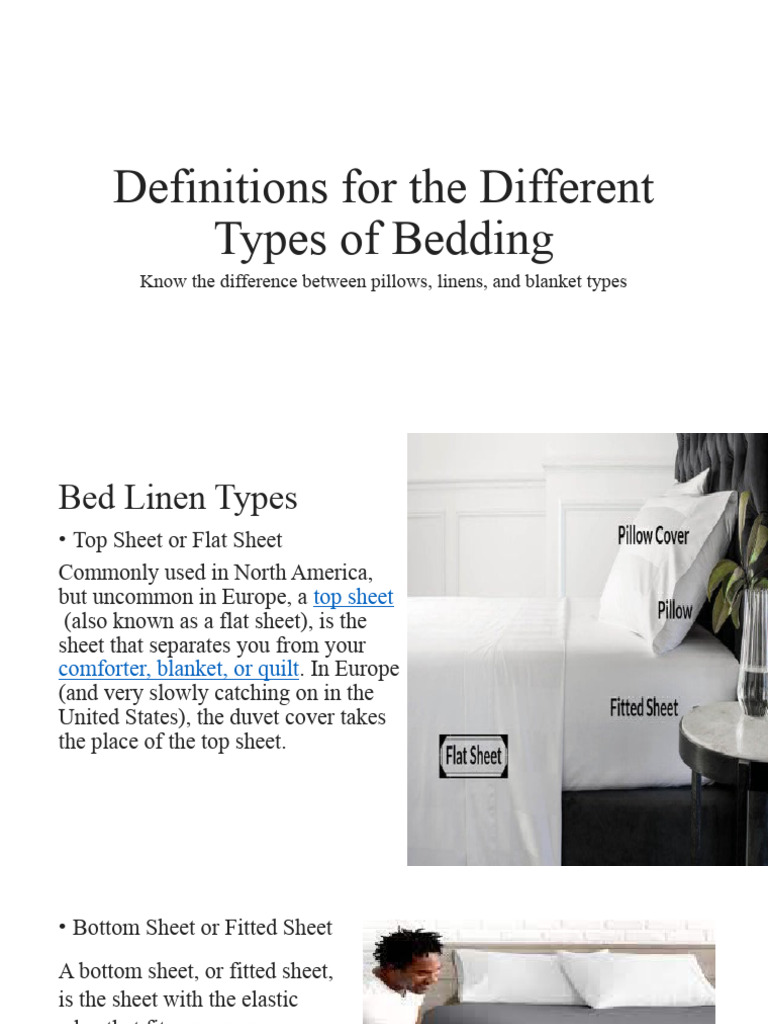 Definitions For The Different Types of Bedding | PDF | Bedding | Bed