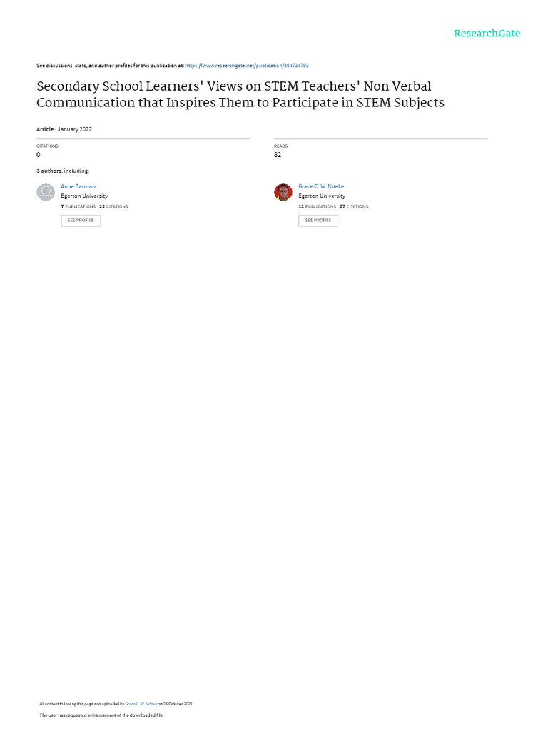 Secondary School Learners' Views On STEM Teachers' Non Verbal Communication That Inspires Them ...