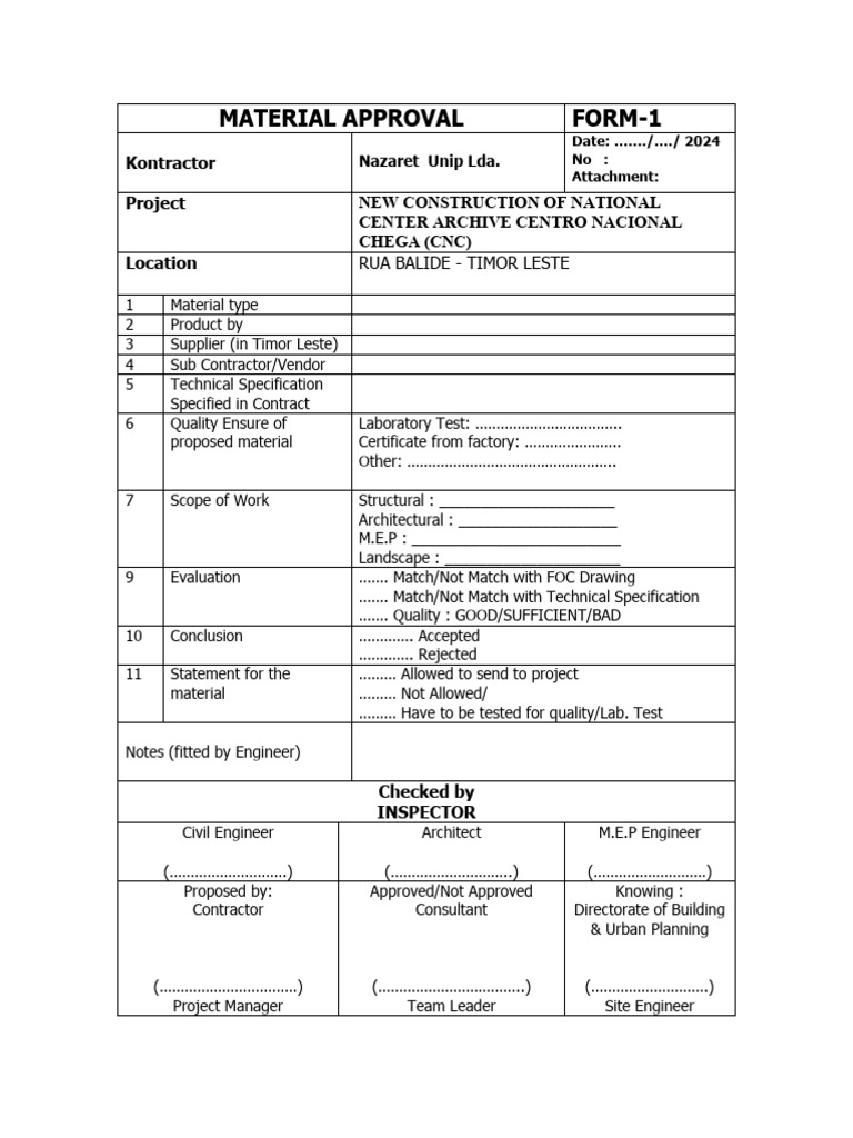 Material Approval Form for CNC Project | PDF