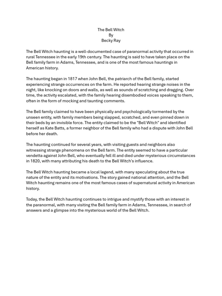The Bell Witch Haunting Explained | PDF | Mystery, Thriller & Crime ...