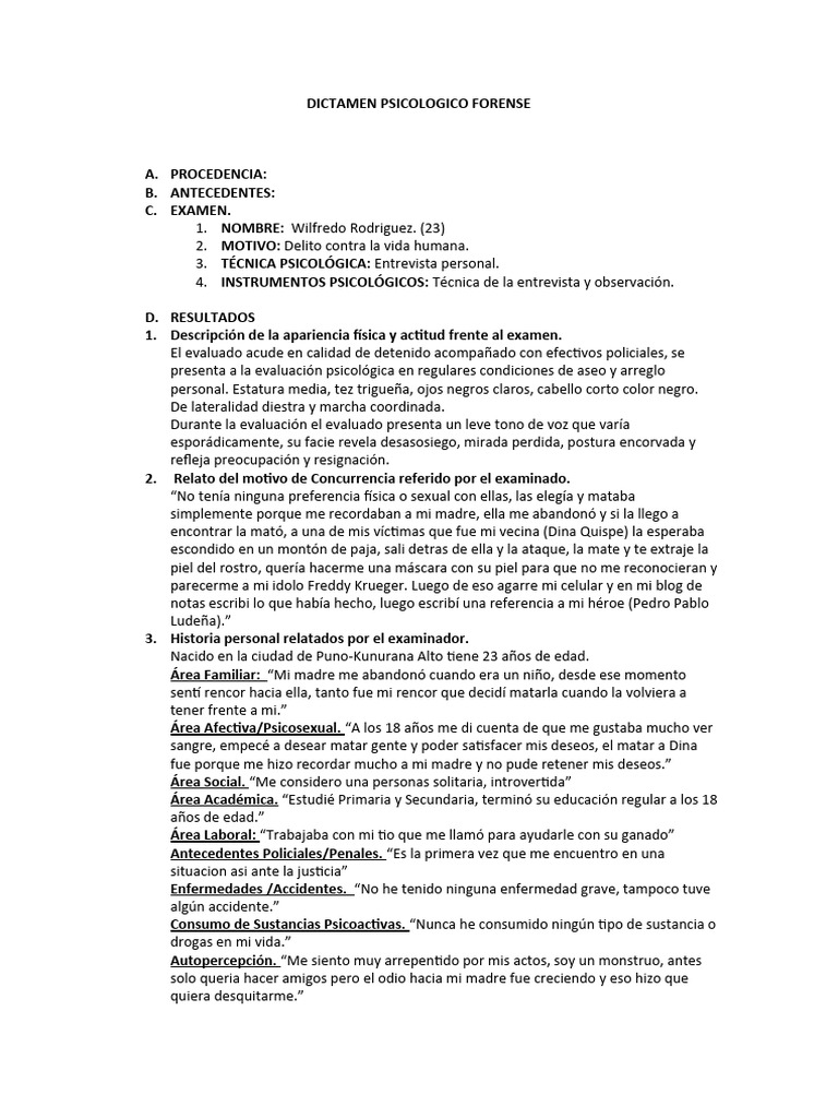 Caso Wilfredo Rodriguez | PDF | Pensamiento | Ciencias del comportamiento