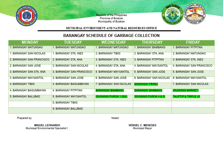 Schedule of Garbage Collection | PDF