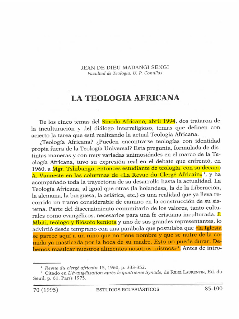 Teología Africana: Orígenes y Desarrollo | PDF | Teología | Educación ...